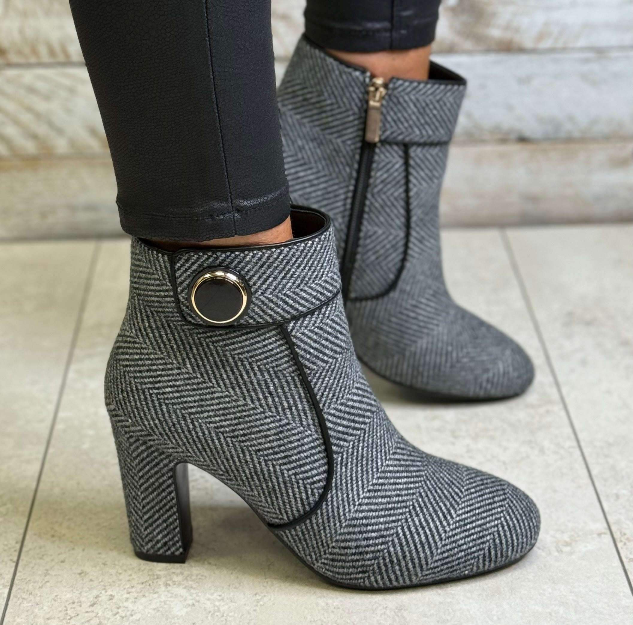 Dancing Matilda - Black Herringbone Ankle Boot – hannahkfootwear